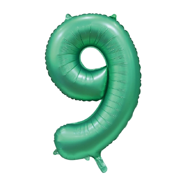 9 Tal Mat Grøn folieballon 86 cm.