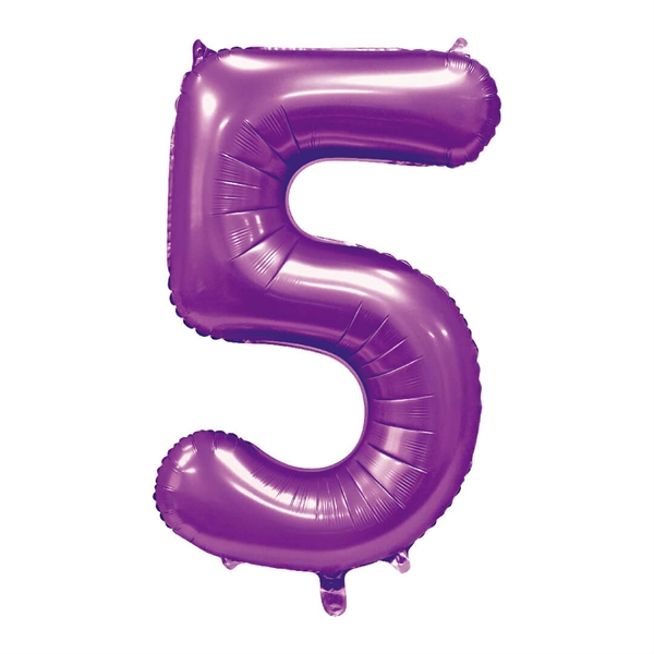 5 tal Mat Lilla folieballon 86 cm.